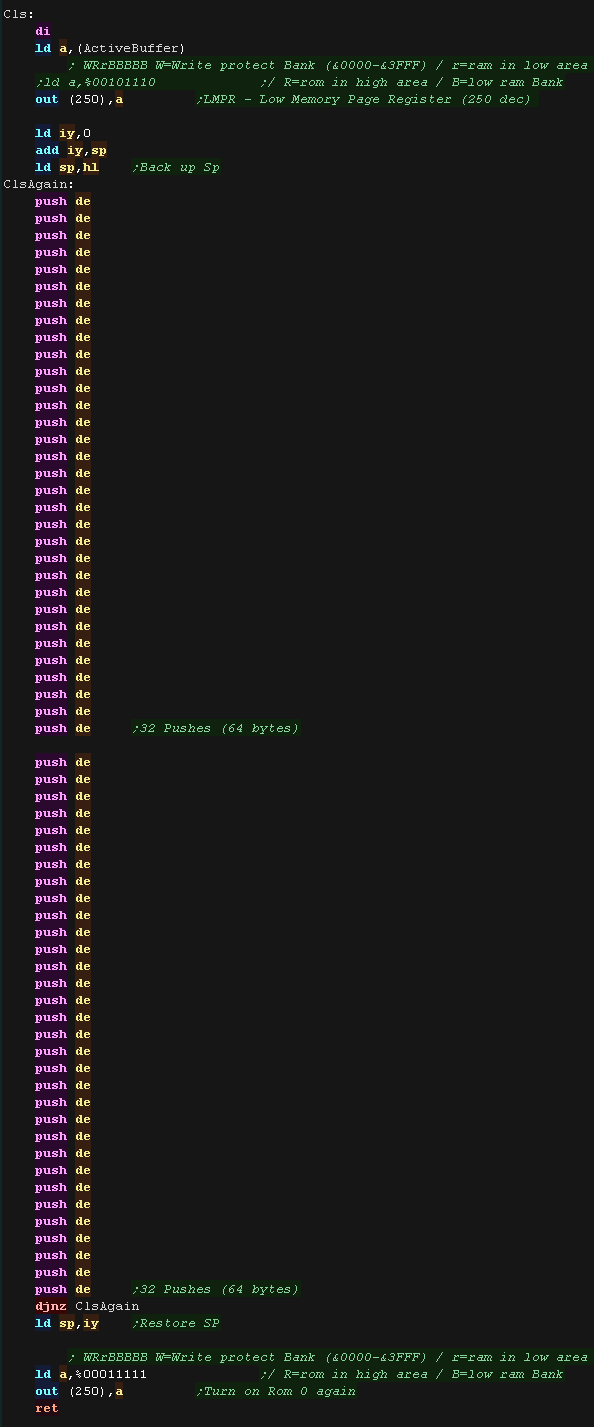 Simple sample code on a variety of Z80 machines