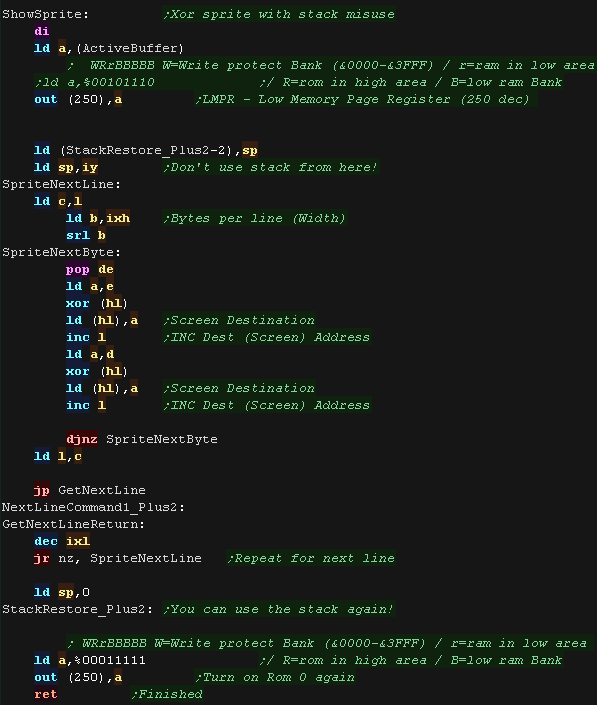 Simple sample code on a variety of Z80 machines